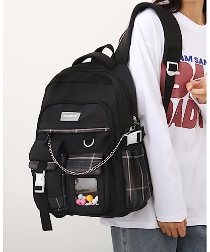 kiobrvhe Kawaii Backpack with Cute Accessories Laptop Backpack Lightweight Waterproof Casual Rucksack for Hiking Travel Sports (D Black)