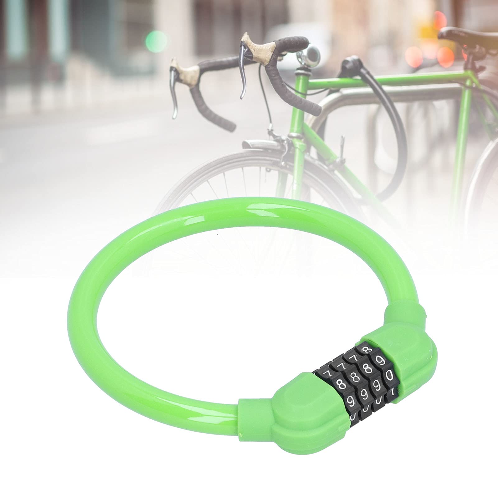 Eulbevoli Bike Lock, Bike Cable Lock Sturdy and Durable Waterproof and Dustproof Wear-Resistant with 4 Digit Passwords Technology for Cycling(Green)