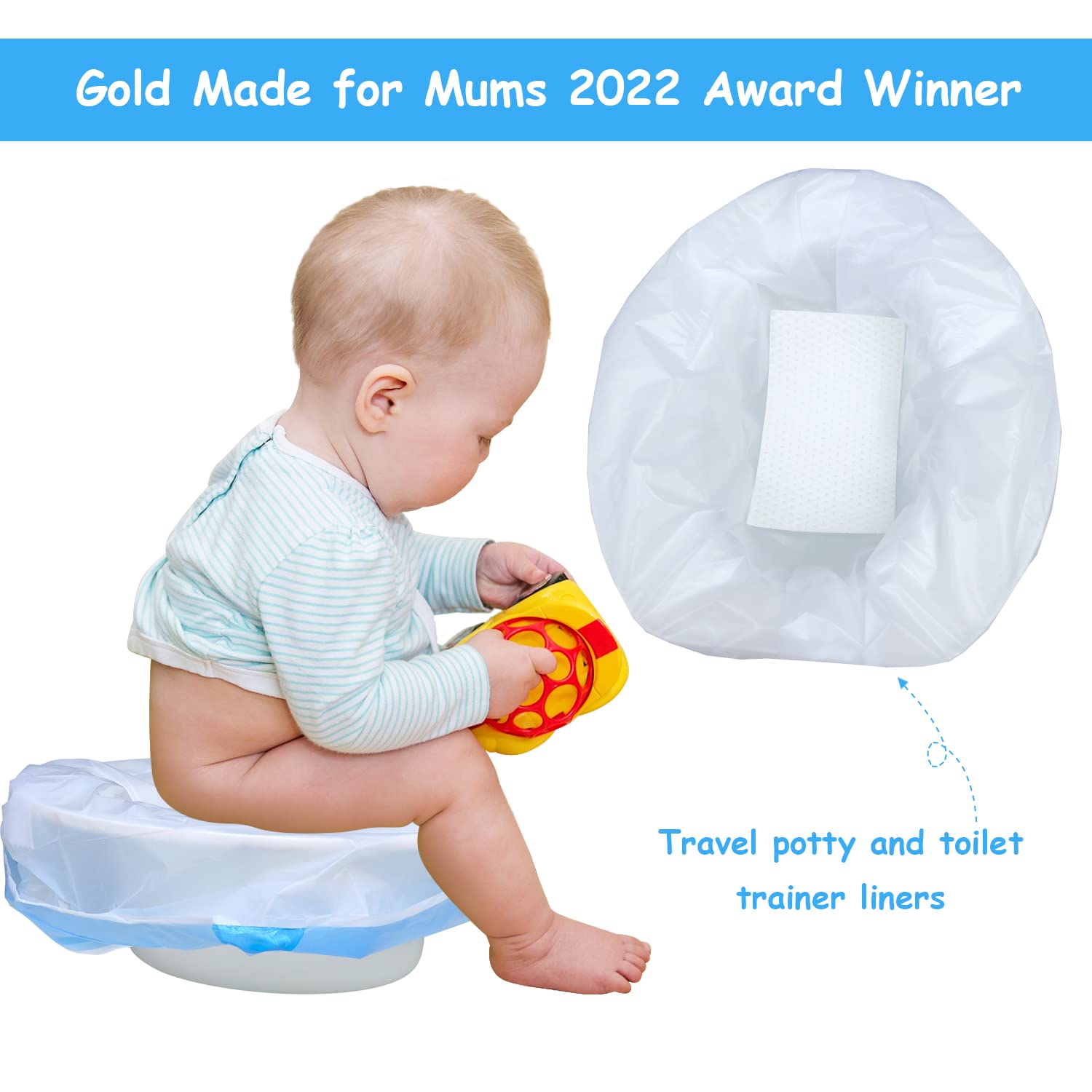 Disposable Potty Chair Liners with Drawstring for Universal Potty Training Toilet Seat, Toddler Portable Outdoors Travel Toilet Liners with Super Absorbent Pad - 30 Pack