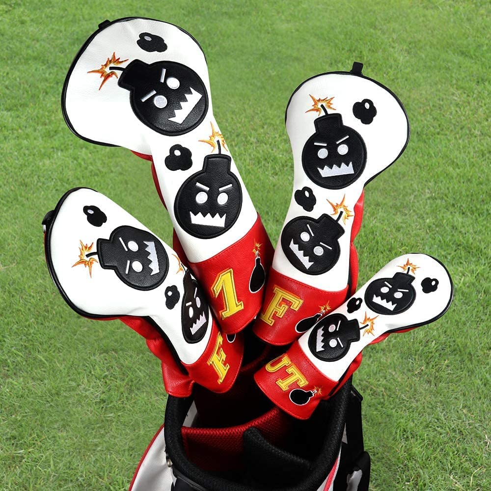 Funny Black Pumpkin Bomb Embroidery White and Red Blade Putter Headcover for Scorry Cameron