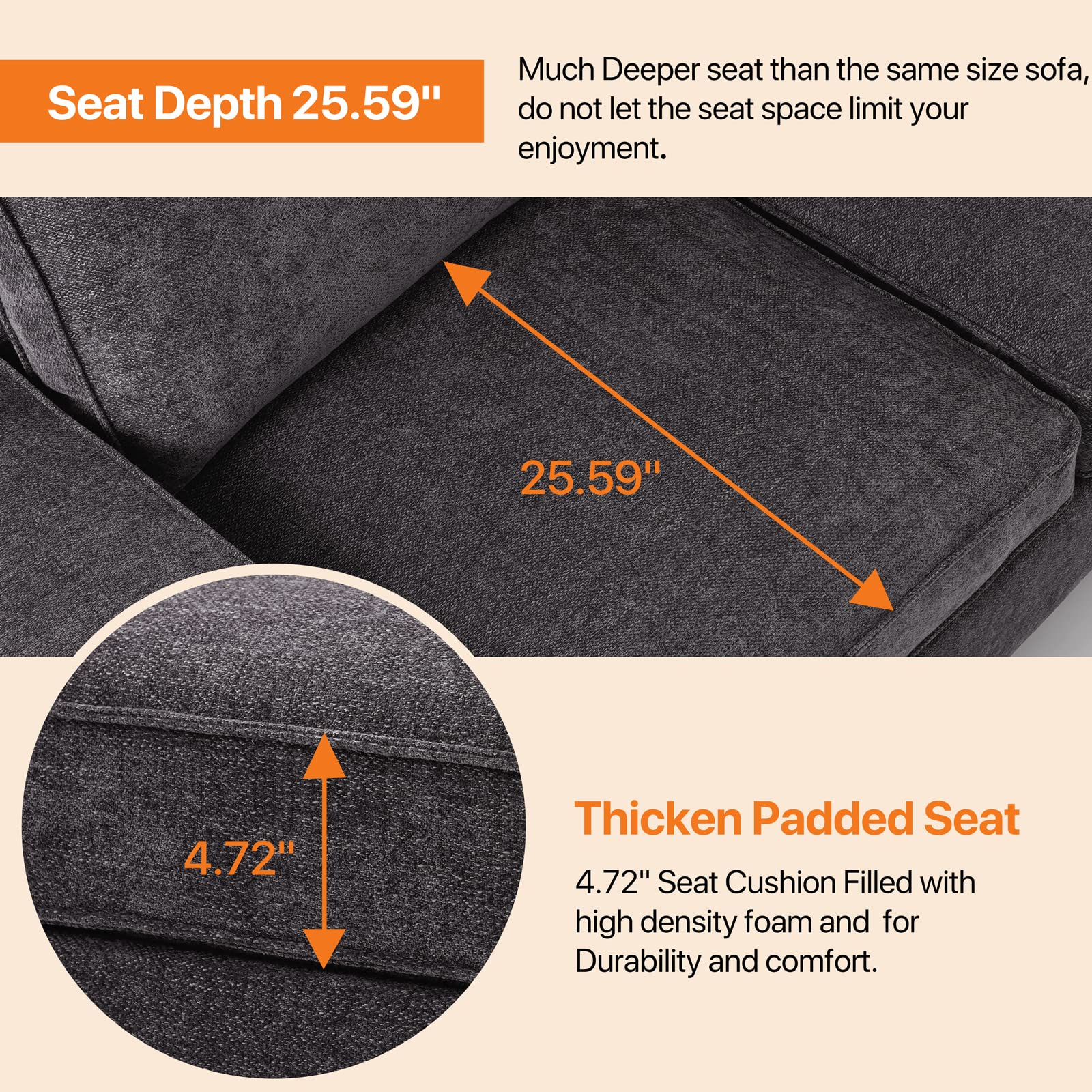 Luffield Chenille Loveseat Couch -88.6" Modern Design Sofa for Livingroom Clearance with Solid Wood, Metal Frame, Durable,Removable Back Cushion and Seat Cushion, Easy Cleaning(Dark Grey)