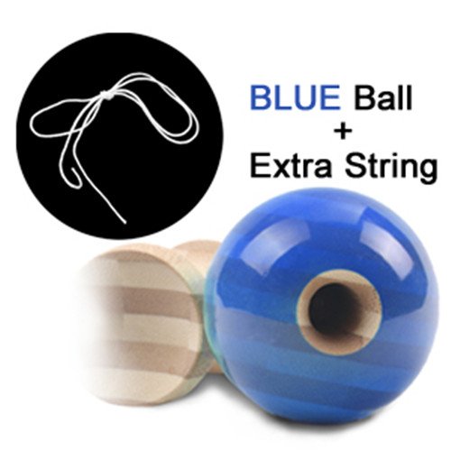 RQN Bamboo Kendama with Translucent Blue Ball with Extra String for Kids Teens Adults Festival Gift