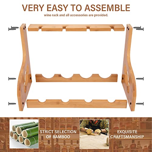 LEIMO KPARTS Wine Racks countertop with Glass Holder, Bamboo Tabletop Wine Rack, Counter top Bottle Wine Rack Shelf, Freestanding Wine Rack Hold 4 Bottles and 4 Glasses
