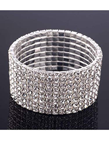 Zealmer Women Clear Rhinestone 8 Row Stretch Bracelet Silver Tone(small)
