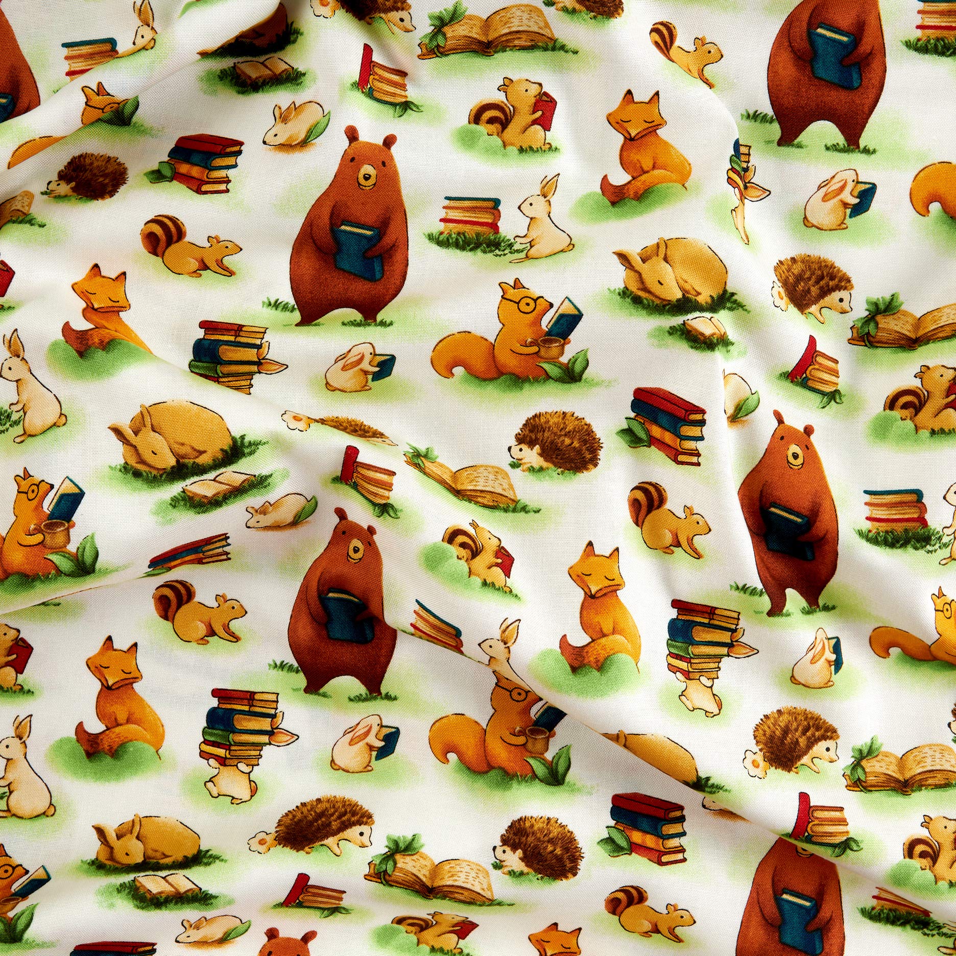 Paintbrush Studios Forest Fables Animals & Books White, Quilting Fabric by the Yard