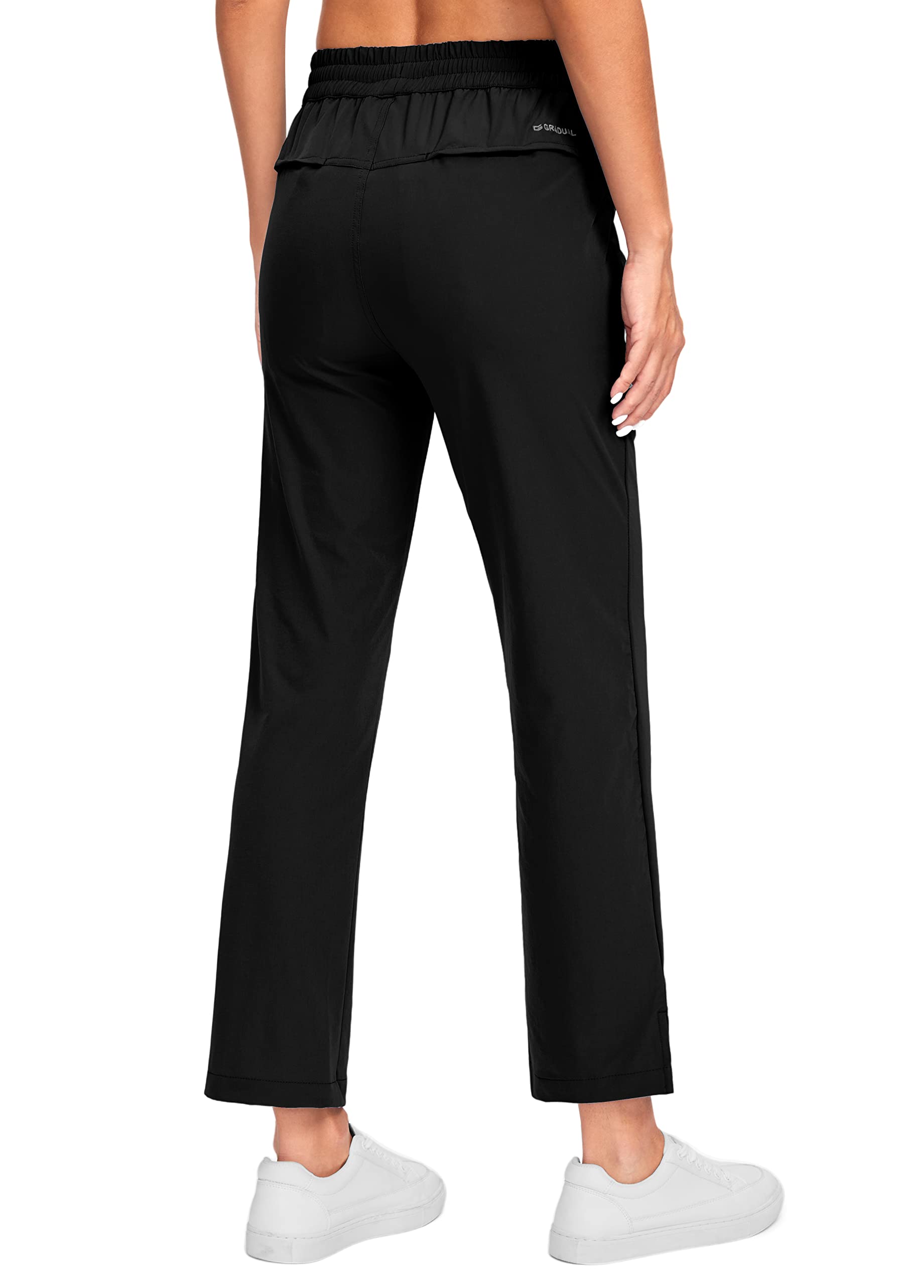 G Gradual Women's Golf Pants with Zipper Pockets Pull On Stretch Lightweight Quick Dry Ankle Pants for Women Travel Work (Black, M)