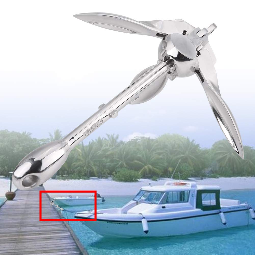 Folding Grapnel, Durable Stainless Steel Silver Boat Anchor, Boat Accessory for Marine Yacht