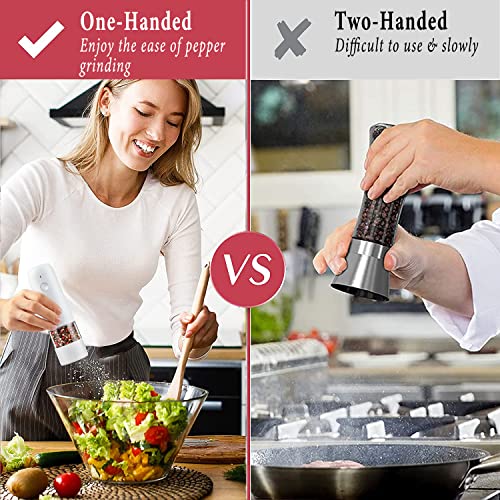๐ฅ๐ฒ๐ฐ๐ต๐ฎ๐ฟ๐ด๐ฒ๐ฎ๐ฏ๐น๐ฒ Electric Salt and pepper Grinder Set - Built-In 500mAh Battery - Automatic Peppercorn and Sea Salt Spice Mill & Shakers Set with LED Light, Adjustable Coarseness