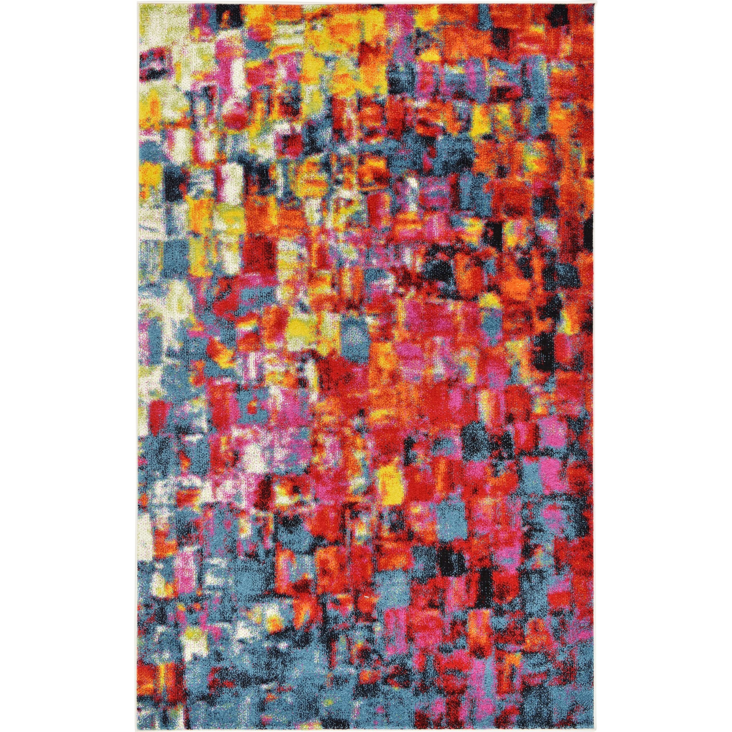Unique Loom Lyon Collection Bright Modern Abstract Area Rug, 5 ft x 8 ft, Multi/Blue