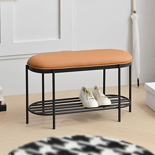 Shoe Rack Shoe Shelf Stackable Shoe Rack Shoe Entryway Bench, Wrought Iron 2-Tier Shoe Storage Organizer with Leather Cushion Seat for Entryway Hallway Living Room Bedroom Shoe Bench Stackable Shoes
