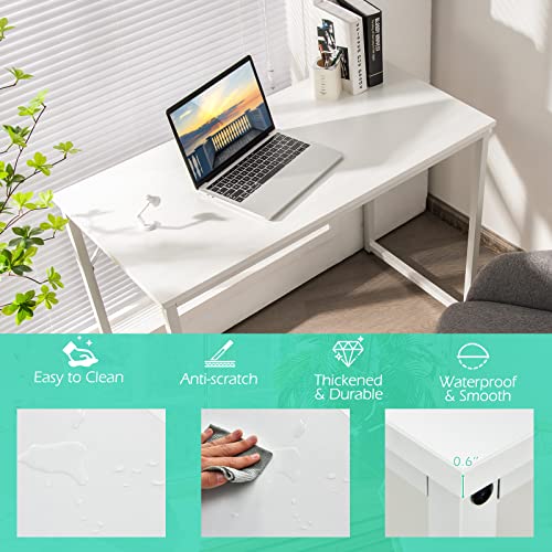 Tangkula White Computer Desk, Study Writing Desk W/Heavy Duty Steel Frame, Modern Simple Style Laptop Table for Home Office, Easy Assembly