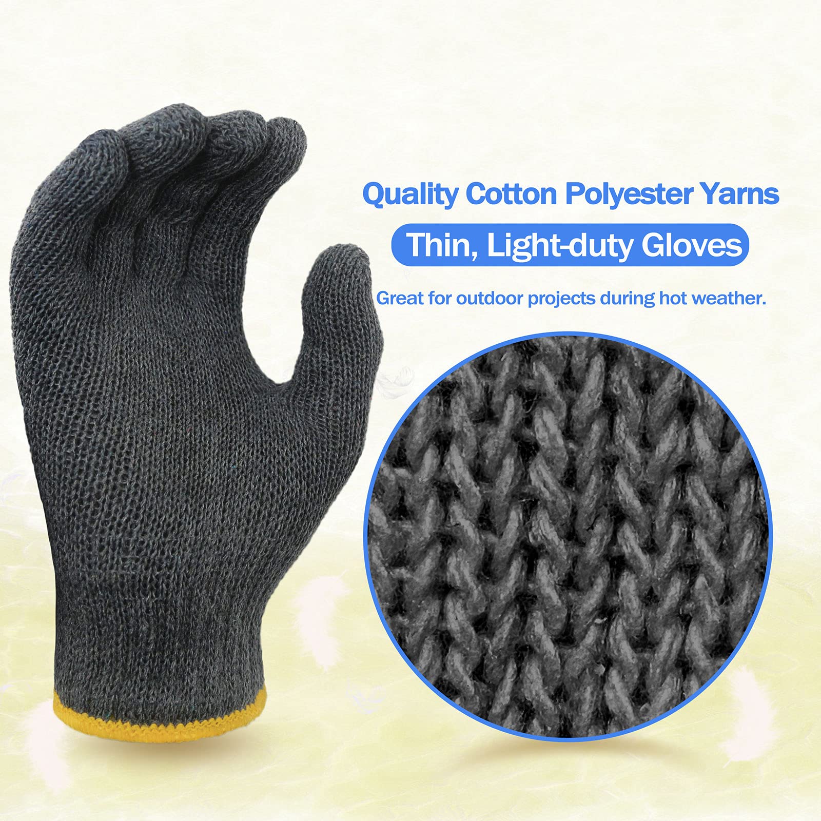 Evridwear Cotton Work Gloves Light-duty String Knit BBQ Glove Liner for Outdoor Cooking, Painting, Gardening Men & Women 10 Pairs (Grey, Large)