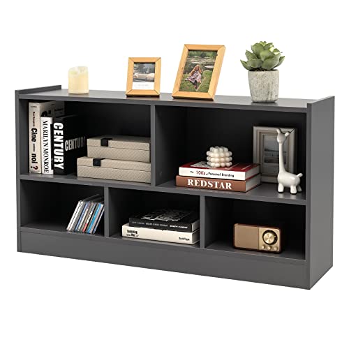 Tangkula Wood Storage Cube Bookcase, 2 Tier 5 Cube Open Shelf Storage Cabinet, Multipurpose Bookshelf, Display Cabinet Shelf for Living Room, Bedroom, Hallway, Kid's Playroom, Reading Nook (Grey)