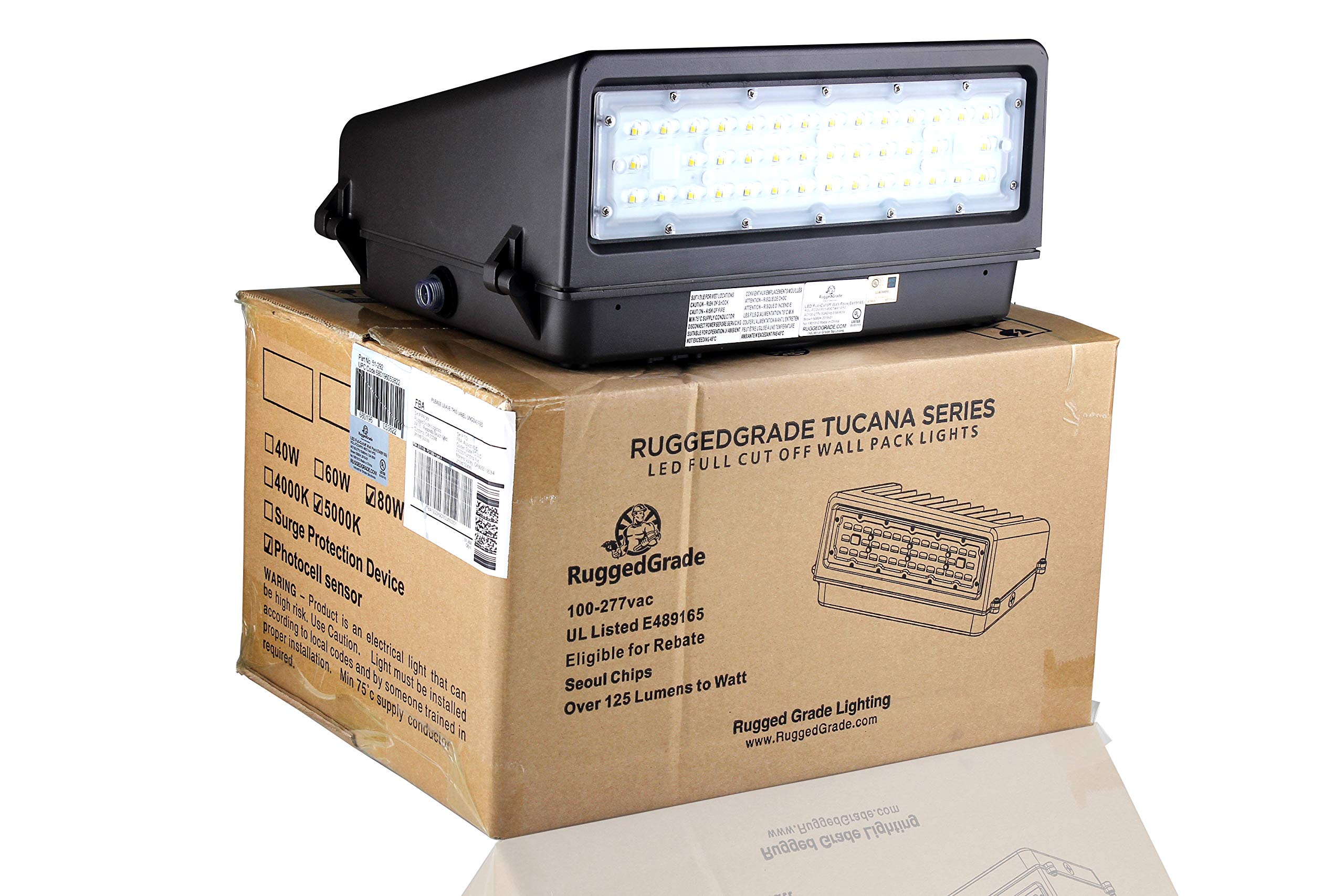 RuggedGrade 40 Watt LED Wall Pack Light - Tucana II Series Full Cut Off - 5,200 Lumens- 5000K - with Photocell Dusk to Dawn Sensor - Dark Sky Compliant