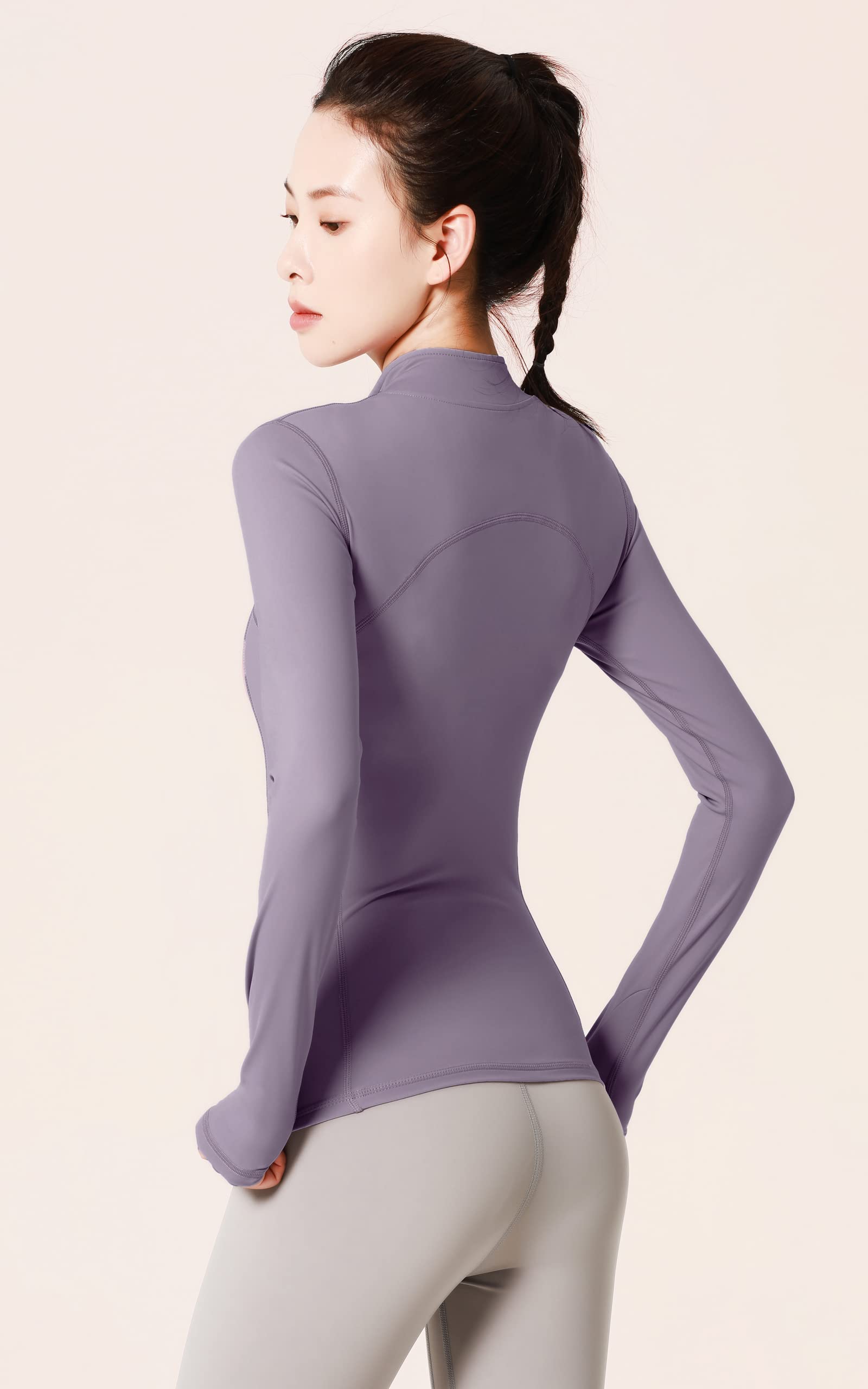 Gacaky Women's Lightweight Stretchy Full Zip Workout Running Track Jacket Slim Fit Long Sleeve Yoga Track Jacket with Thumb Holes Blue Small