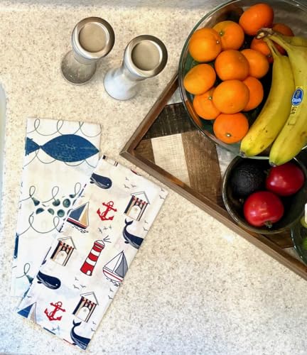 fillURbasket Coastal Kitchen Towels Set Nautical Dish Towels Fish Kitchen Towels Seashell Towels for Kitchen Decorative Hand Dish Drying 15"x25" 100% Cotton