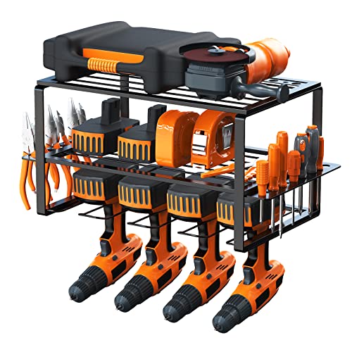 Musskey Power Tool Organizer, Drill Holder Wall Mount - Garage Tool Organizers and Storage,3 layer Heavy Duty Metal Tool Shelf, Utility Storage Rack for Cordless Drill, Perfect for Father's Gift