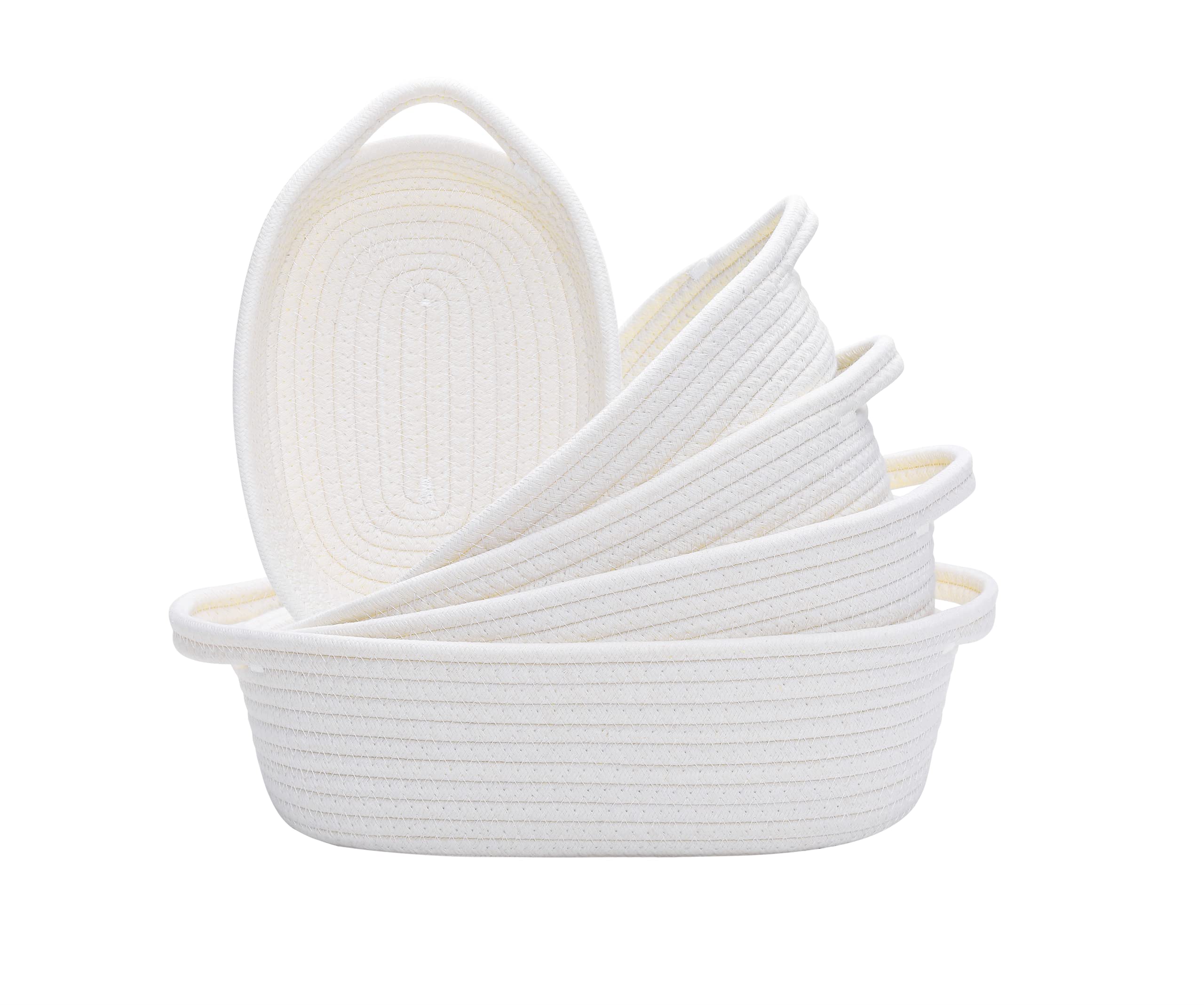 HNBQMX 5-Piece Rectangular Storage Basket Set-Natural Cotton Rope Woven Baskets for Organizing, Small Basket with Handles for Shelves, Dog Toy Baskets, Basket for Storage, Bathroom Storage Bin