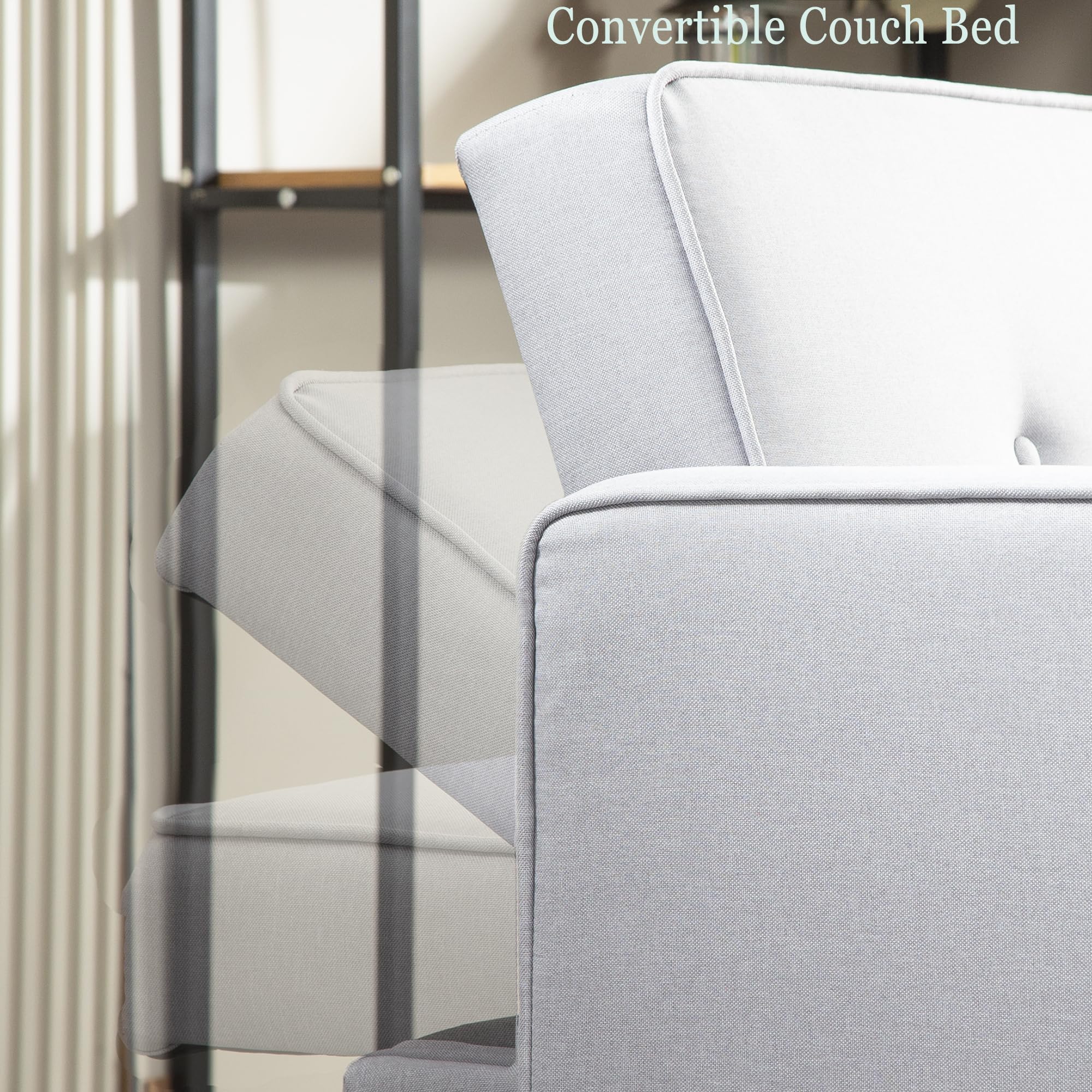 Modern Folding Velvet Futon Sofa Bed,Convertible Sleeper Couch with 2 Cup Holders,Loveseat Sofa Convertible Daybed with Removable Armrests for Compact Living Space (Velvet+Grey)