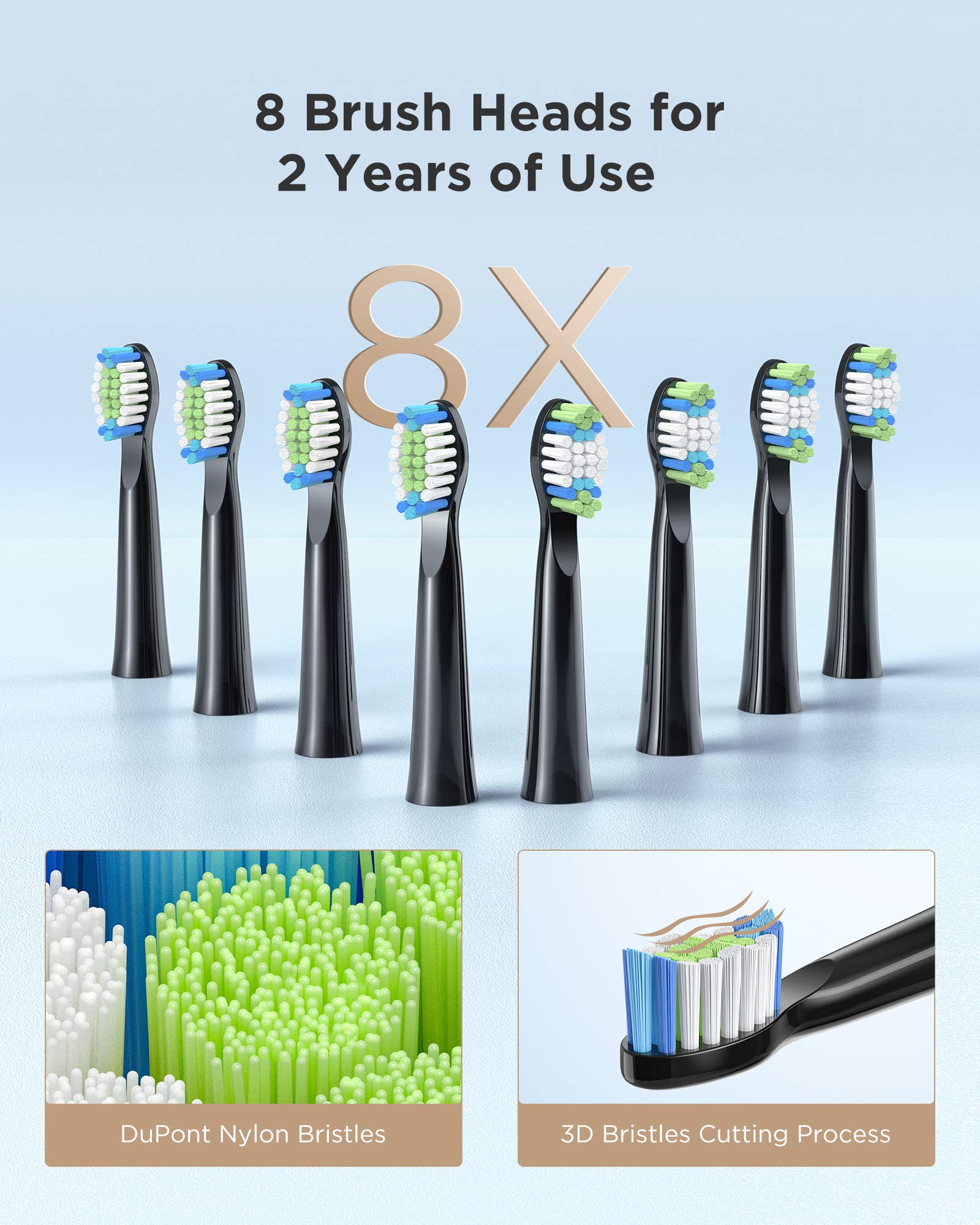 NINICE Sonic Electric Toothbrush for Adults and Kids, Rechargeable Electric Toothbrush with 8 Brush Heads, 5 Modes, Timer, One Charge for 30 Days, Black