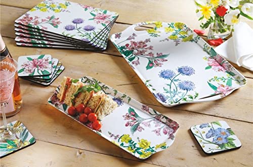 Pimpernel Stafford Blooms Large Handled Tray | Serving Tray for Lunch, Coffee, or Breakfast | Made of Melamine for Indoor and Outdoor use | Measures 18.9" x 11.6" | Dishwasher Safe