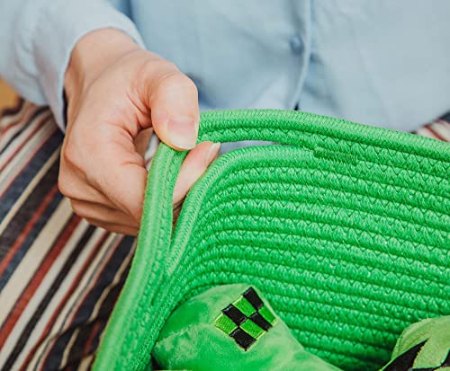 Minecraft Green Creeper Woven Cotton Rope Hamper Storage Basket For Laundry, Dirty Clothes Organizer