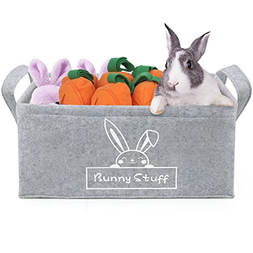GINDOOR Rabbit Toy Storage Bin Bunny Toys Box Bins Collapsible Pet Supplies Storage Basket with Handle Perfect for Organizing Small Pets Guinea Pigs Rabbit Chinchilla Toys