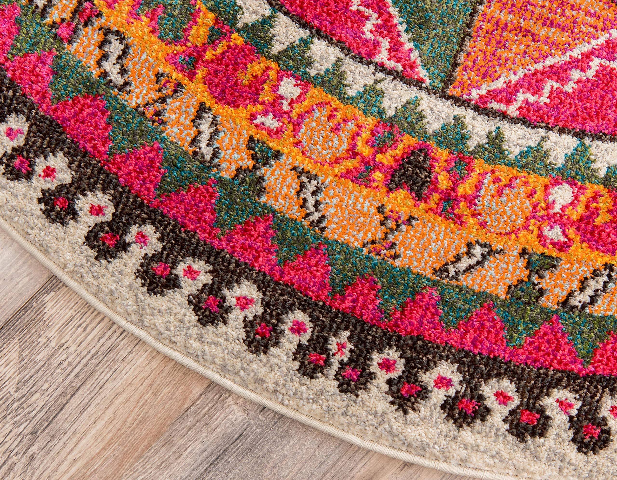Unique Loom Sedona Collection Southwestern, Border, Over-Dyed, Animals, Tribal, Abstract Area Rug, 3 Feet 3 Inch, Pink/Beige
