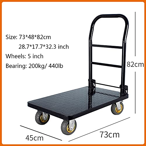 Folding Hand Truck Push Cart Dolly Steel Deck Platform Truck with Foldable Handle and Silent Wheels for Flowerpots Luggage Toolbox Cooler Moving Portable Dolly for Moving (Size : 5in Wheels with b