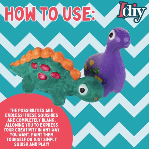DIY Party Craft Kit Jumbo Dino Squishies (12 Different Dinosaurs) Value Pack-White Kawaii Scented Slow Rising Squishy Toys, Scented Stress Relief, Kids Classroom, Birthday Party Activity Gift (4"-6")