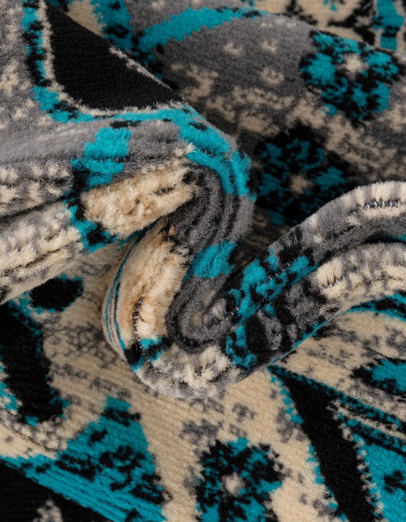 Unique Loom Taftan Collection Border Geometric Tribal Inspired Design Area Rug, 4 ft x 6 ft, Turquoise/Gray