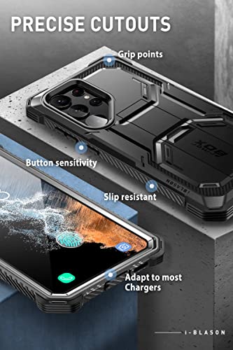i-Blason Armorbox Designed for Samsung Galaxy S23 Ultra Case with Kickstand & Belt Clip, [2 Front Frames] Full-Body Rugged Bumper Case with Built-in Screen Protector [Support Fingerprint ID] (Black)