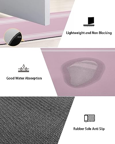 Pink Blush Striped Bath Mat for Tub,Non Slip Bathroom Floor Runner Rug Quick Dry & Absorbent Diatomaceous Earth Kitchen Shower Sink Washable Doormat,Contemporary Geometric Line Minimalist Art 16"x24"