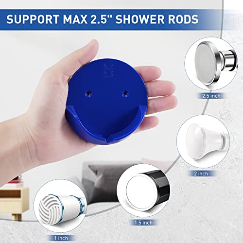 Shower Curtain Rod Holder for Wall β Adhesive Bathroom Tension Rod Retainer with Wide Bracket Include Strong Tapes for No Drilling Quick Mount and 304 Screws for Permanent Installation (Royal Blue)