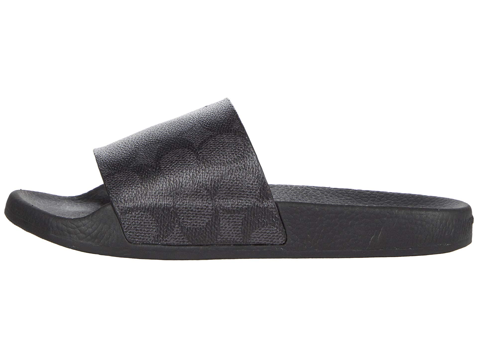 Coach® Udele Slides for Women – Textured Leather Upper – Round Toe Silhouette – Synthetic Outsole Charcoal/Black Mixed Material 9 M