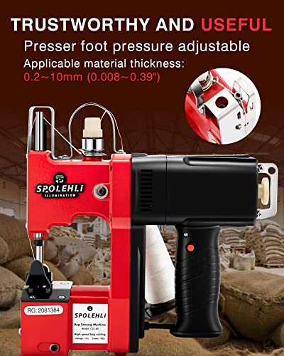 Spolehli Bag Sewing Machine Bag Sealing Machine Bag Closer Bag Closing Machine Bag Stitching Machine Industrial Sewing Machine Bag Sealer Sealing Machine for Sack Woven Kraft Kraft Paper Bag Sealing 110v US plug with CE (Red)