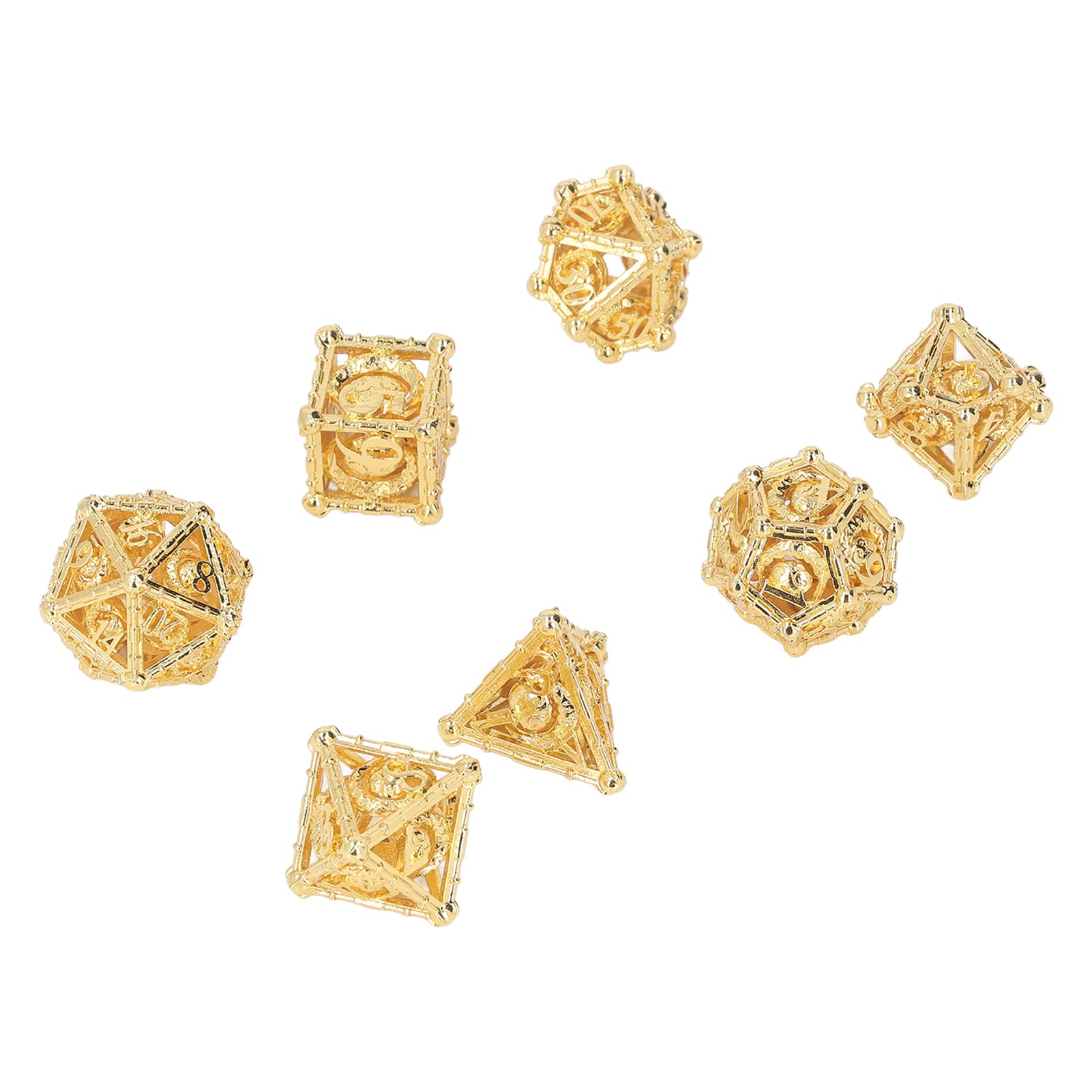 Game Dice Set, 7pcs Copper Different Shapes Hollow Polyhedral Dices for Board Games