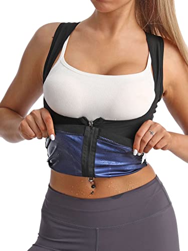 Verdusa Women's Waist Trimmer Sweat Vest Waist Trainer Cincher Underbust Body Shaper Blue Black XL
