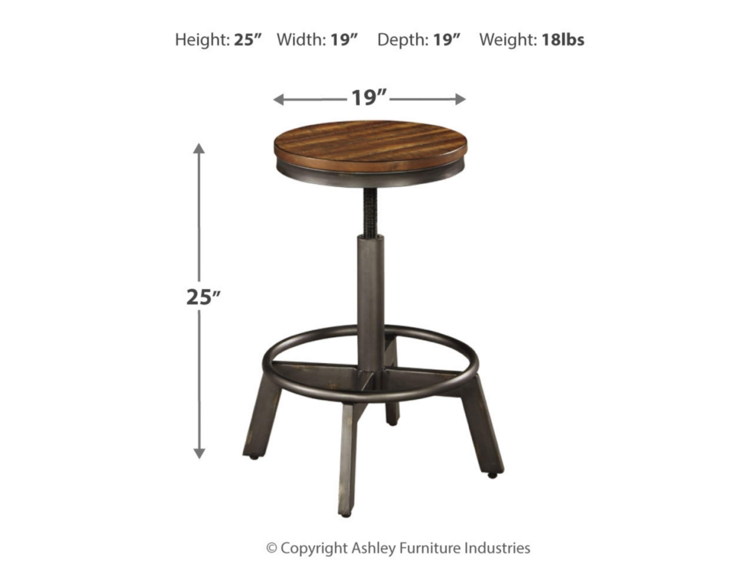 Signature Design by Ashley Torjin Industrial 24" Adjustable Height Barstool, 2 Count, Brown