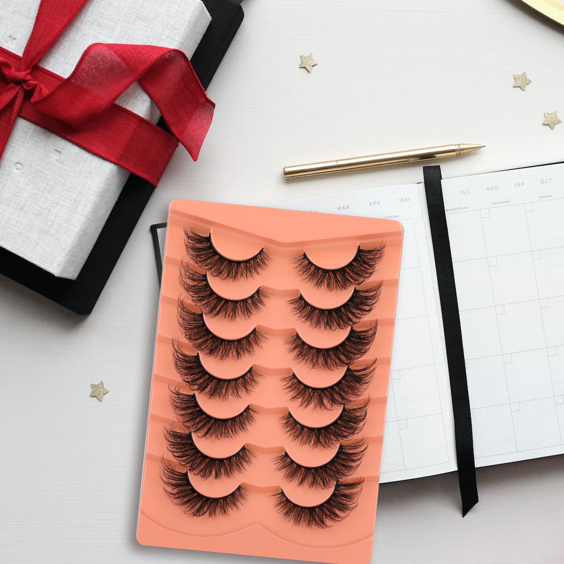 Fox Eye Lashes Fluffy Eyelashes Natural Looking 20MM Wispy False Lashes 8D Full Volume Faux Mink Eyelash Pack 7 Pairs