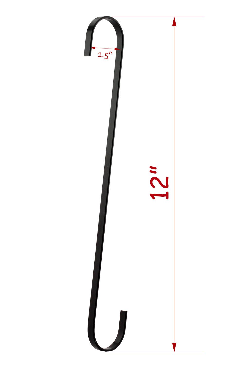 RuiLing 4-Pack 12 Inch Black Chrome Finish Steel Hanging Flat Hooks - S Shaped Hook Heavy-Duty S Hooks, for Kitchenware, Pots, Utensils, Plants, Towels, Gardening Tools, Clothes