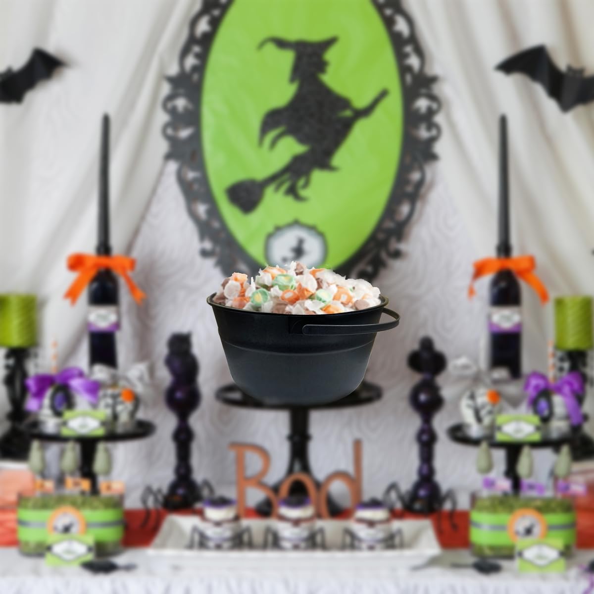 DQFAQYY Large Halloween Black Cauldron 12.6" Plastic Witch Cauldron Candy Bowl Kettle, Pot and Bucket Trick or Treat Party Supplier Decorations