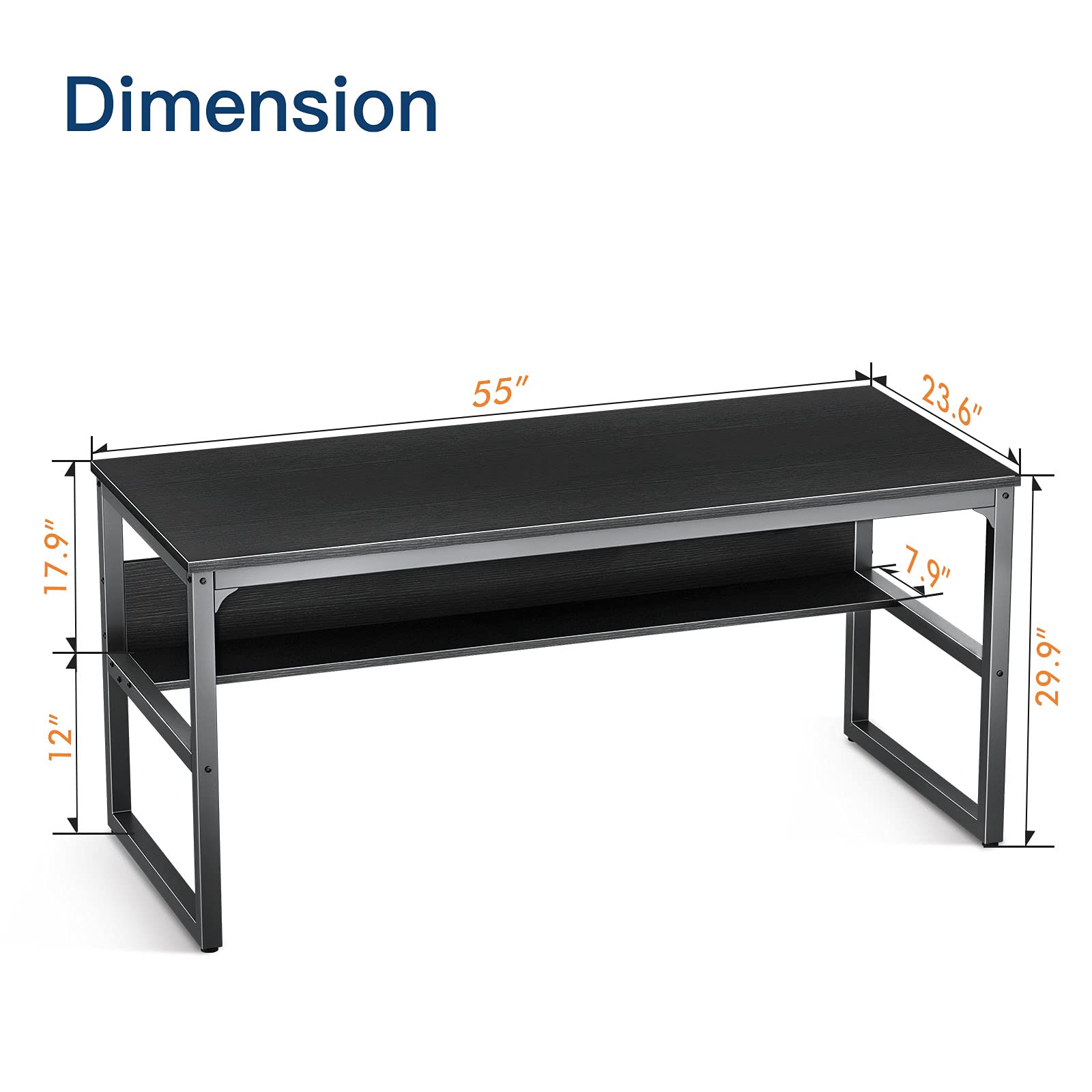 Coleshome Black Computer Desk with Hutch Bookshelf, 55" Office Desk with Storage Drawers, Super Sturdy Writing Desk for Home Office