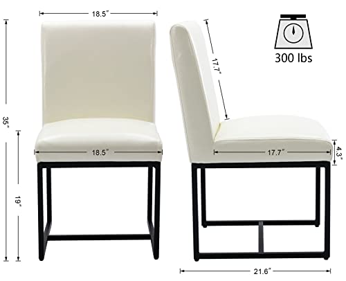 VESCASA Faux Leather Upholstered Dining Chairs with Black Metal Frame, Mid Century Modern Padded Kitchen Chair with Adjustable Foot Pads for Restaurant, Dining Room, Set of 2, Cream