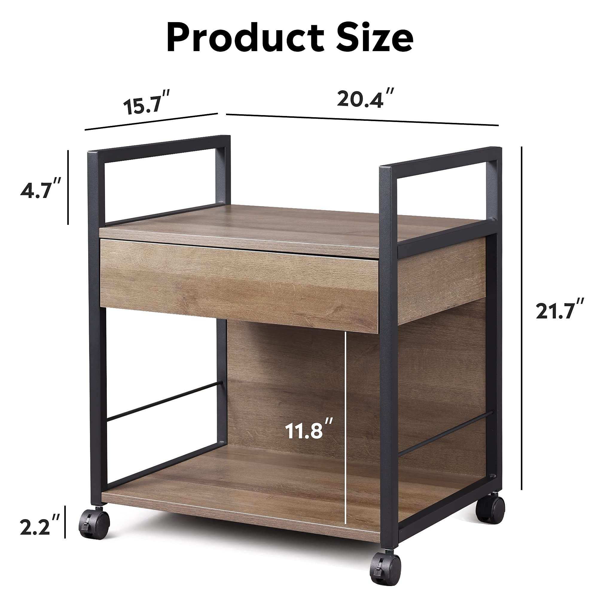 DEVAISE Mobile Printer Stand with Storage Drawer, Modern File Cabinet Printer Cart for Home Office, Gray Oak