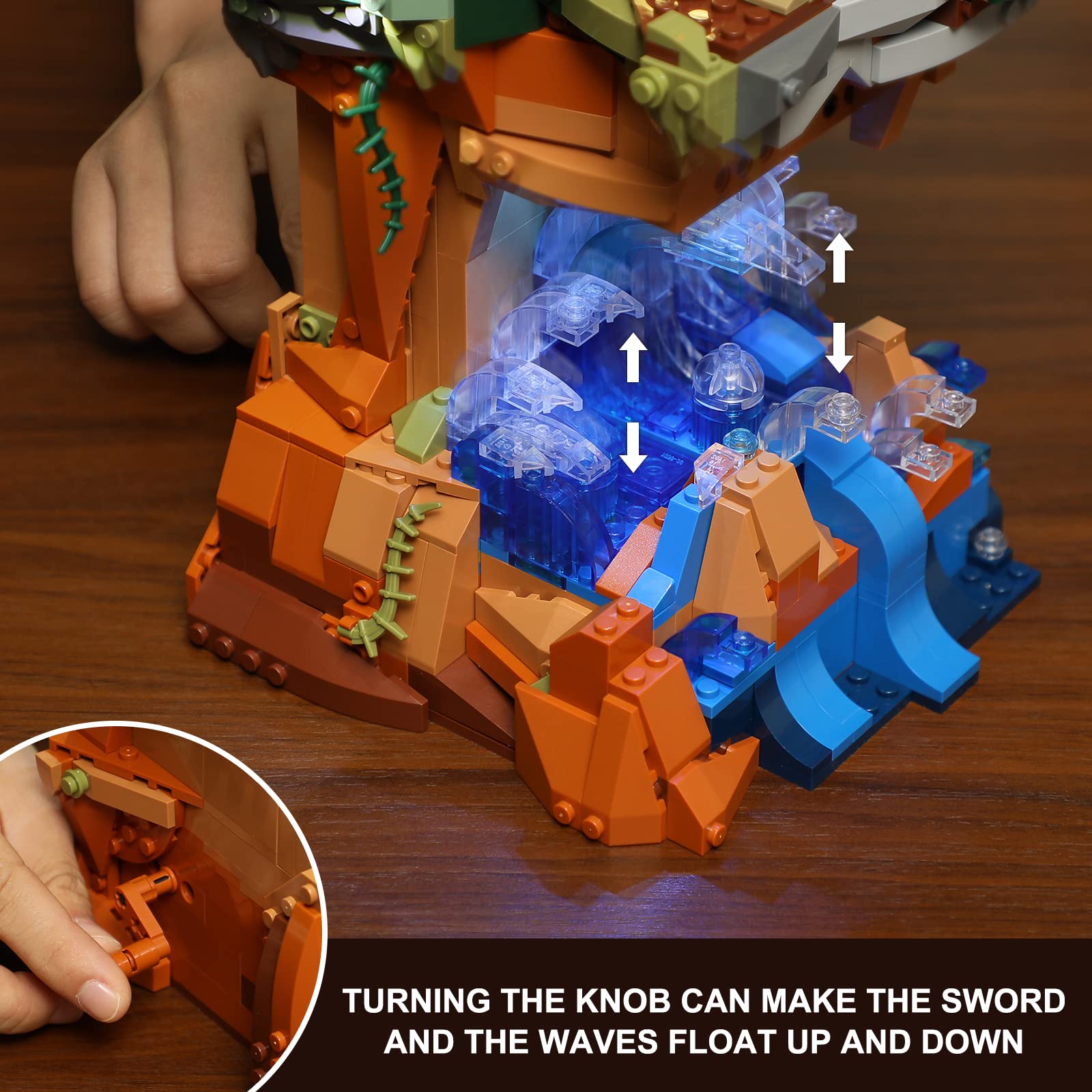 FUNWHOLE Lighting Building Bricks Set - Castle on The Cliff LED Light Construction Building Model Set 1044 Pcs for Adults and Teen