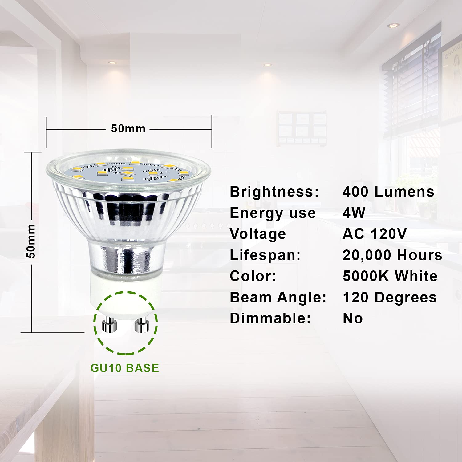 ETOPLIGHTING |2 Pack| GU10 Base 5000K Daylight LED Light Bulbs - 4W 400LM Lighting Bulb, APL2384