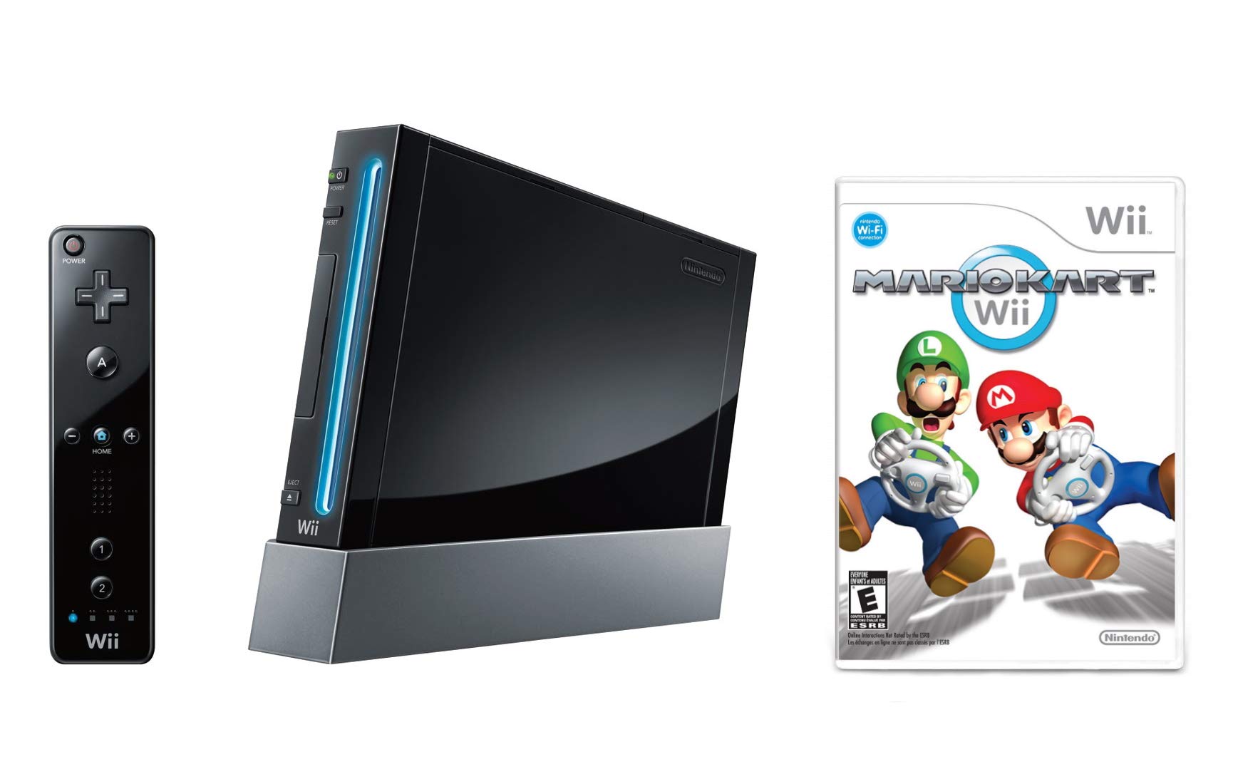 Wii Console with Mario Kart Wii Bundle - Black (Renewed)