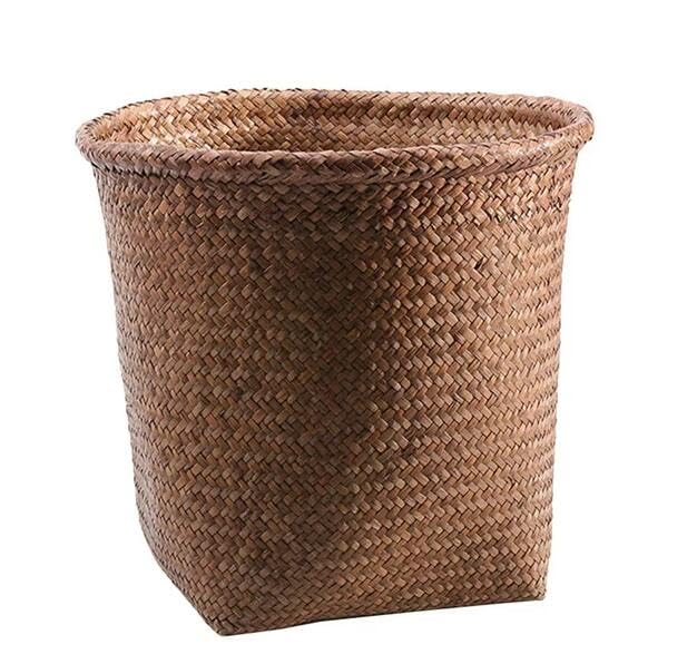 LuxeOne Bamboo Woven Trash Can, Bamboo Waste Basket Woven Storage Basket Bamboo Garbage Can Bamboo Clothes Basket for Bedroom, Bathroom, Kitchen, Office (Brown)