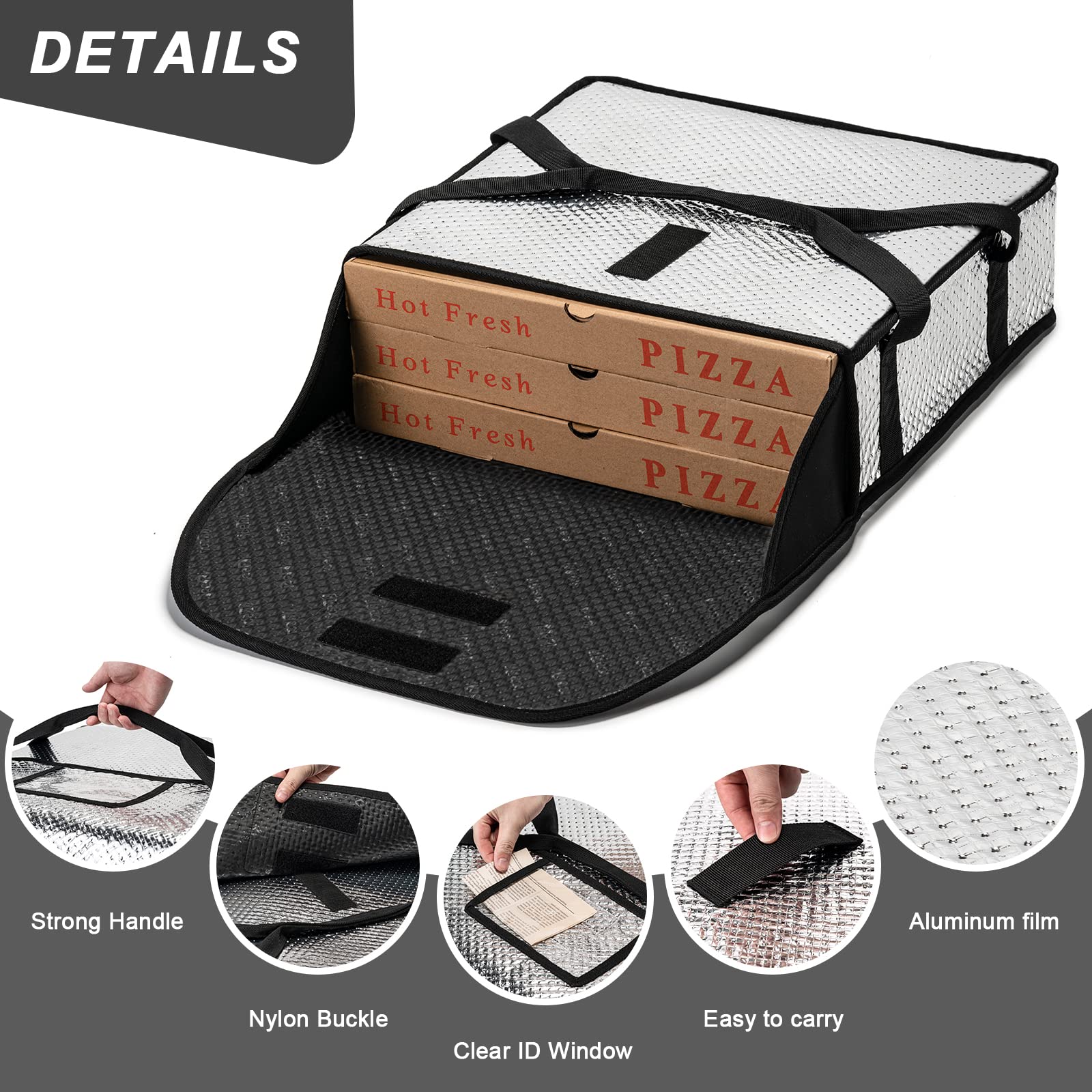 iceMi Pizza Bags for Delivery 20" X 20" X 5" - Moisture-Free, Professional Thermal Pizza Warmer, Heavy-Duty Food Carrier, Suitable for Restaurants,Picnic Uber Eats & Door Dash( Silver)